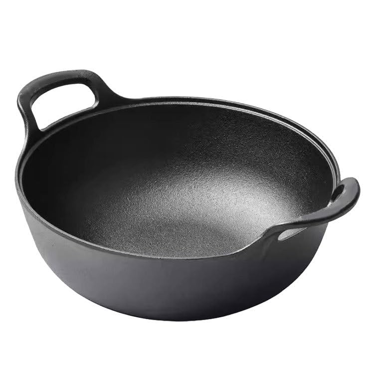 Yuan Bao Guo Cast Iron Mini Wok with Glass Lid 20cm (8 inch) Pre-Seaso ...
